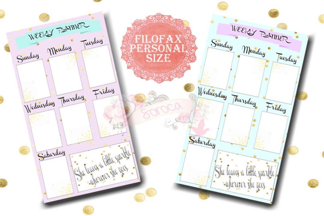 Filofax Personal Weekly Planner ,insert Planner Pages, Cute Designs ...