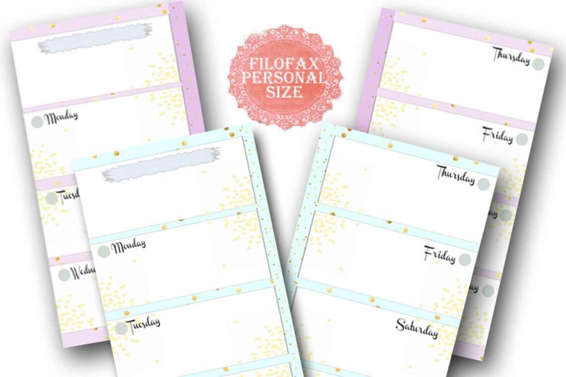 Filofax Personal Printable Week in 2 Pages, Kit 2 Colors,mint and Lilac ...