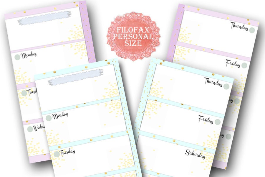 Filofax Personal Printable Week in 2 Pages, Kit 2 Colors,mint and Lilac ...