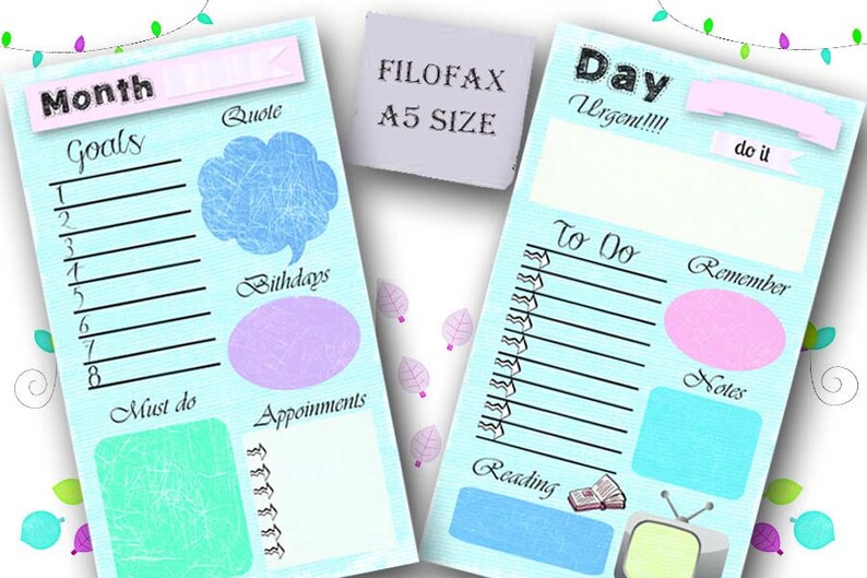 Filofax A5 Month and Daily Planner ,insert Pages Colorful Designs,month ...