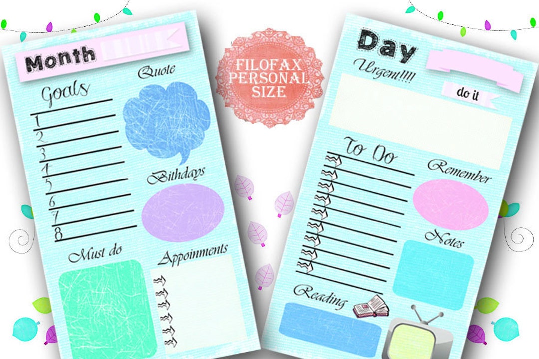 Filofax Personal Month and Day Planner ,insert Pages Colorful Designs ...