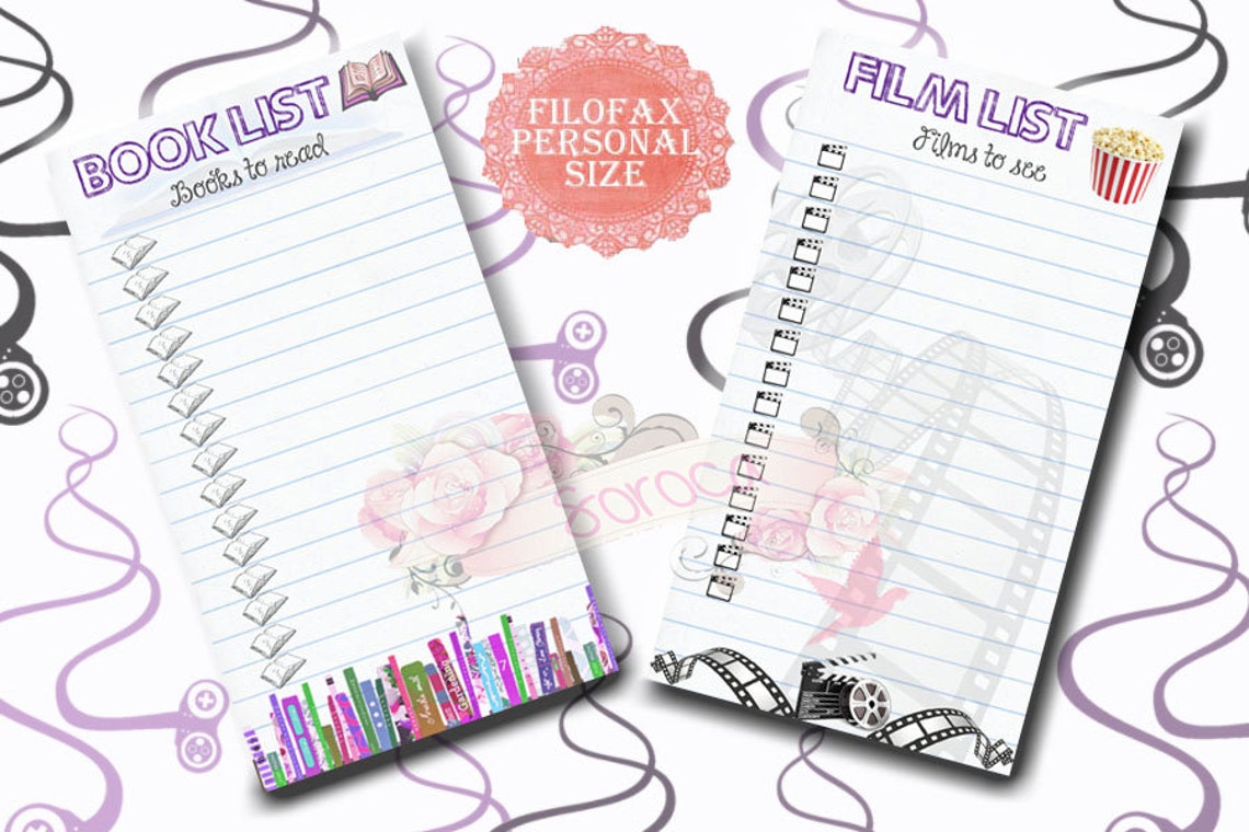 Filofax Personal Size Books and Films List 2 Insert Pages - Etsy