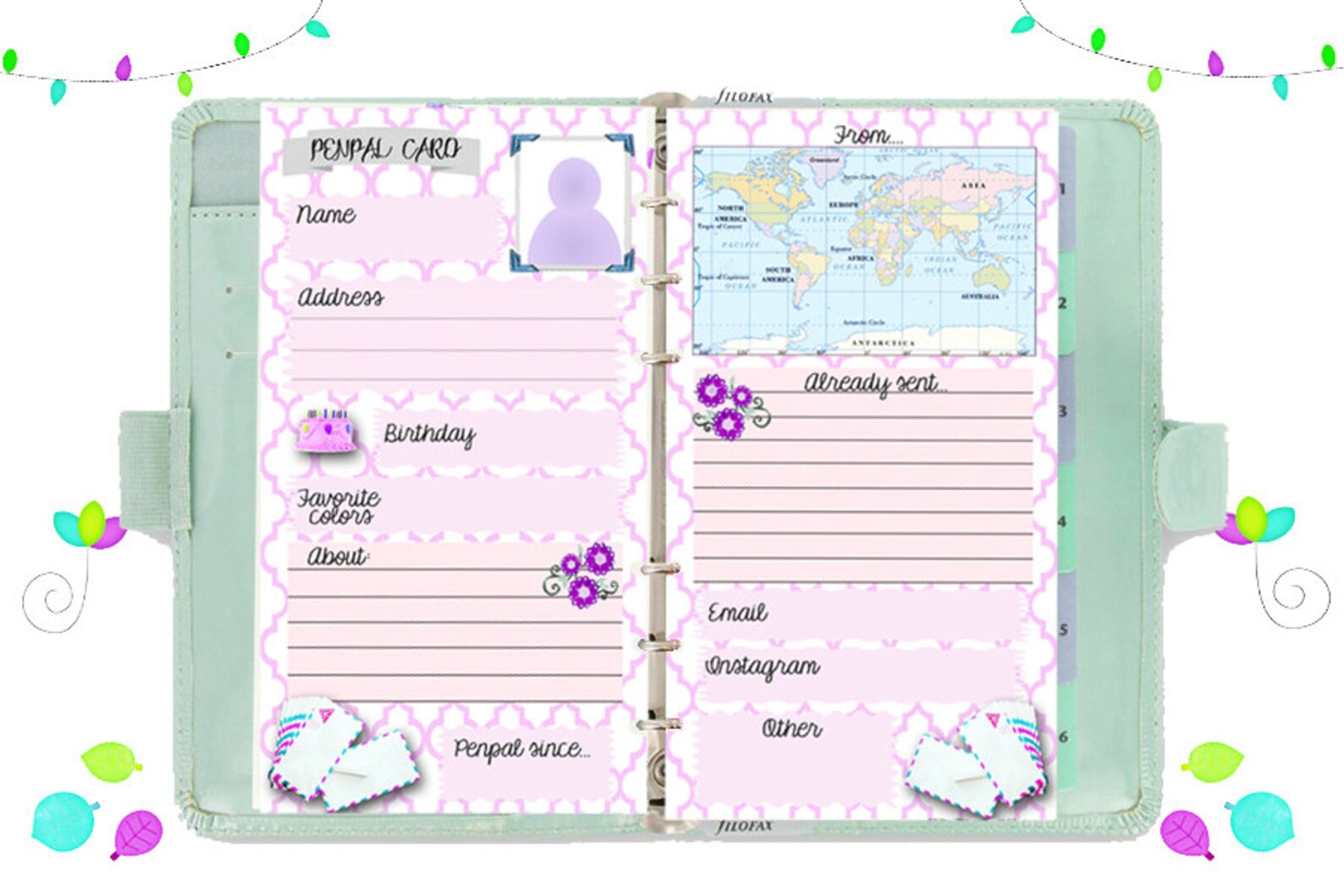 Filofax Personal Size, Penpal Inserts , 2 Pages Insert Pages, Snail ...