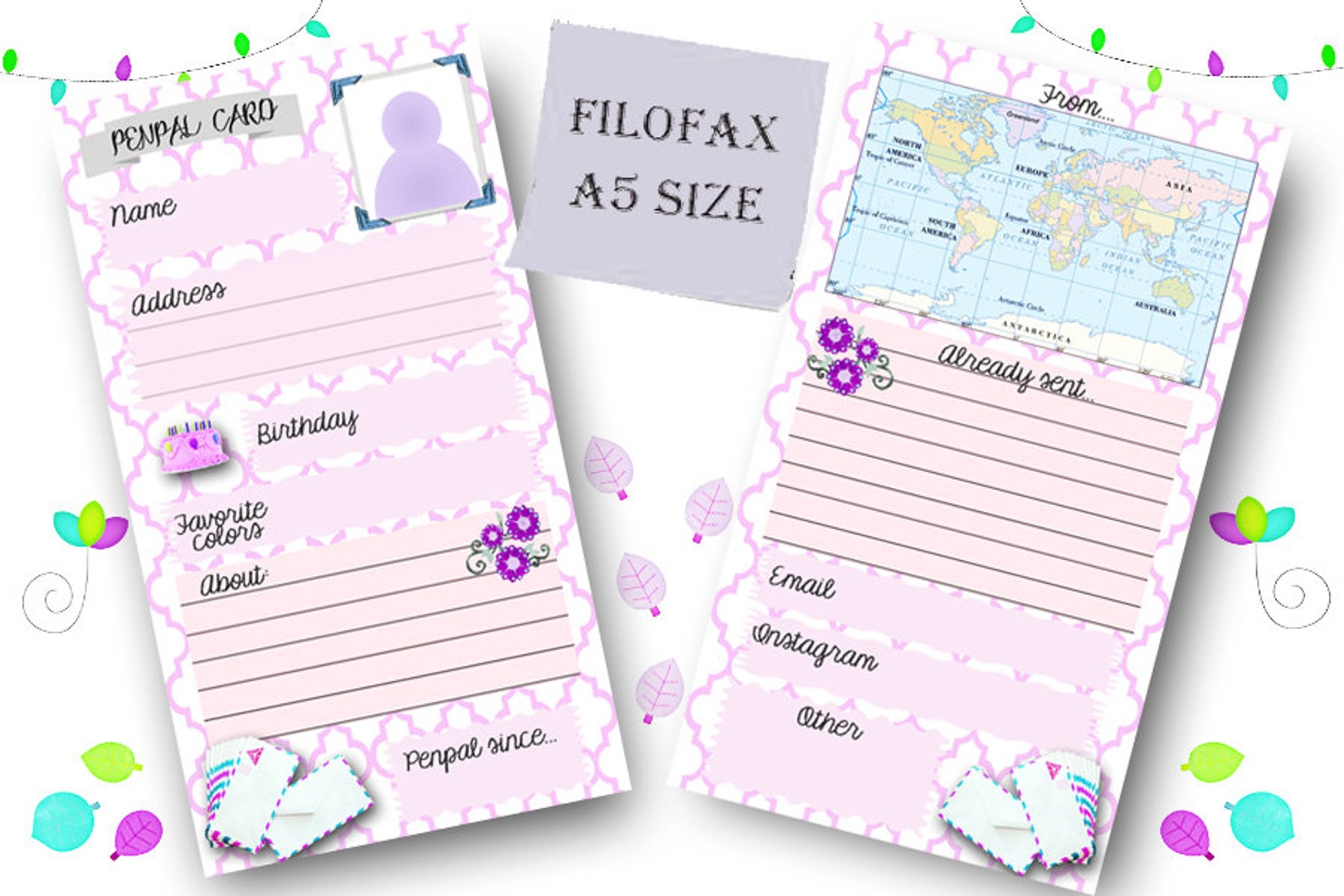 Filofax A5 Size, Penpal Inserts , 2 Pages Insert Pages, Snail Mail ...