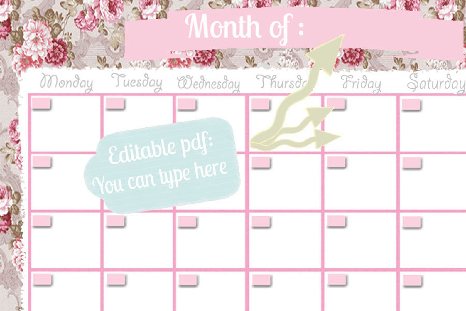 Printable Calendar Planner, Perpetual Calendar,editable PDF, 8 1/2 by ...
