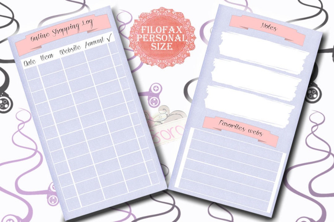 Filofax Personal Size, Online Shopping Log , Shopping Tracker,purchases ...