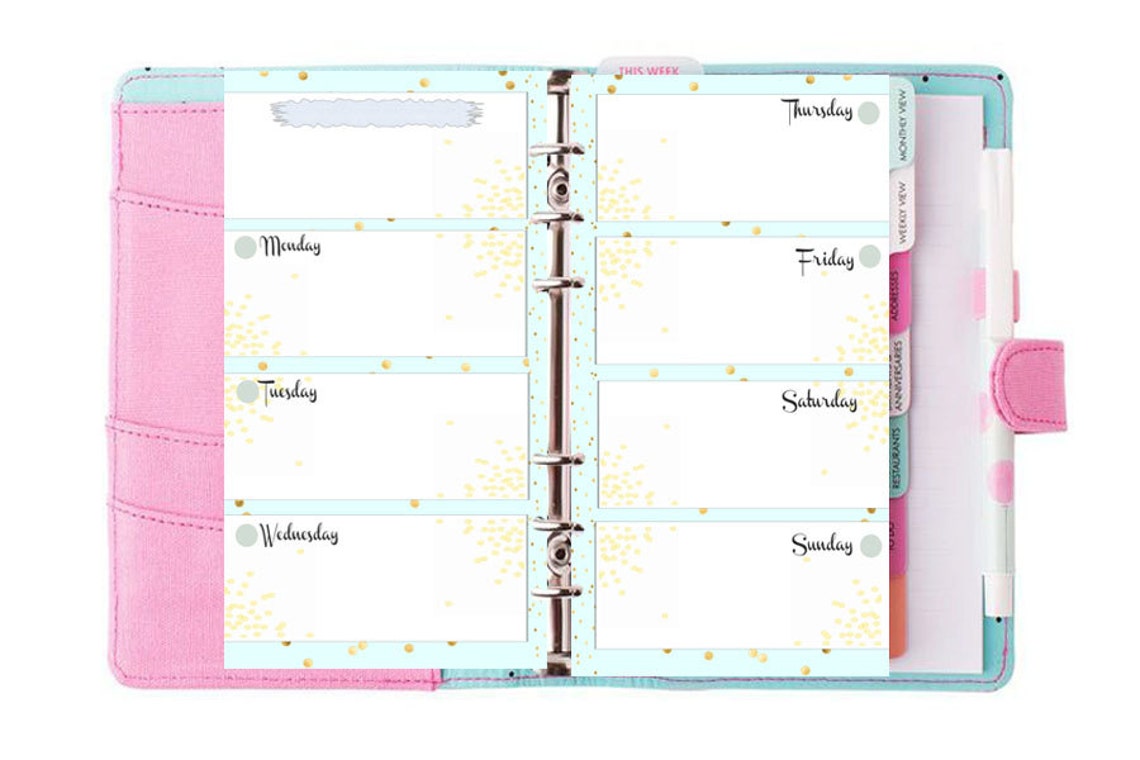 Filofax Personal Printable Week in 2 Pages, Kit 2 Colors,mint and Lilac ...