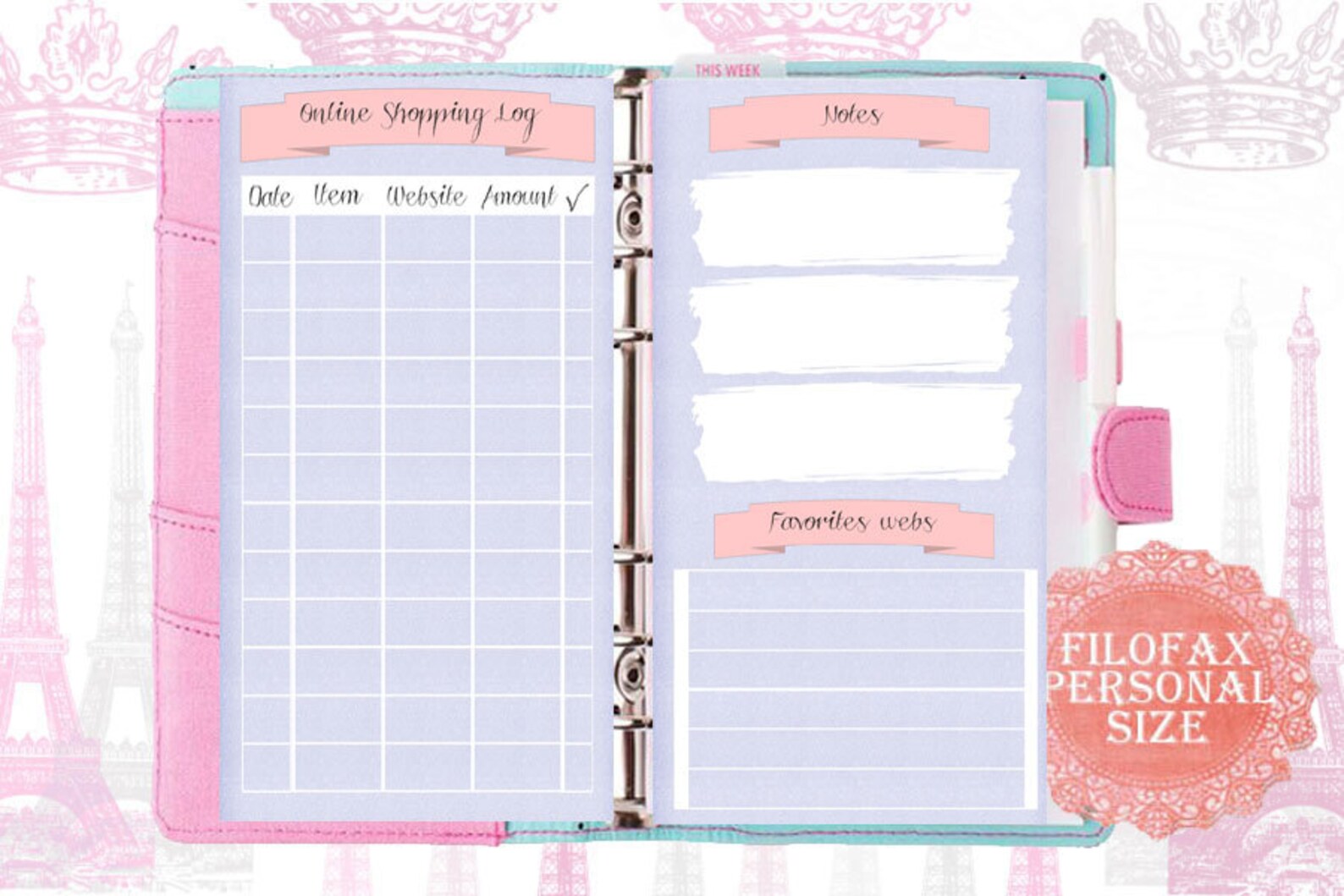 Filofax Personal Size, Online Shopping Log , Shopping Tracker,purchases ...