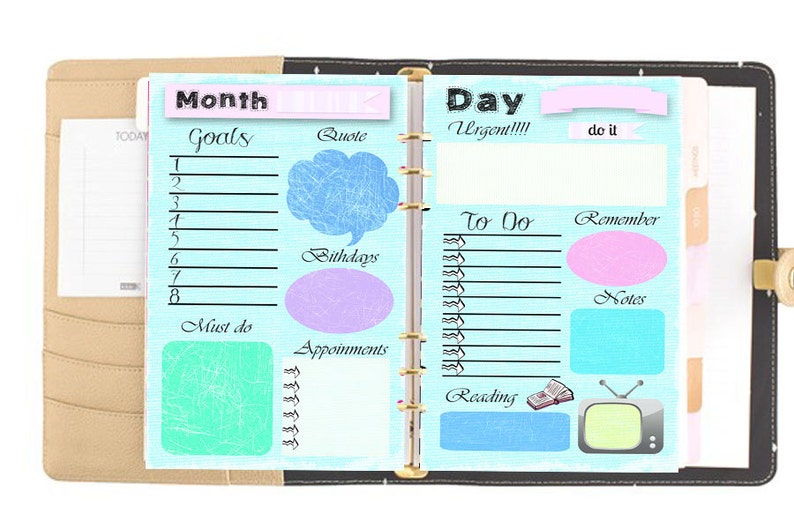 Filofax Personal Month and Day Planner ,insert Pages Colorful Designs ...
