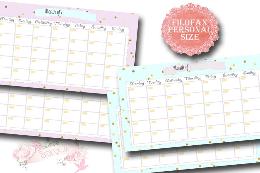 Filofax Personal Printable Calendar Planner, Perpetual Calendar , PDF ...
