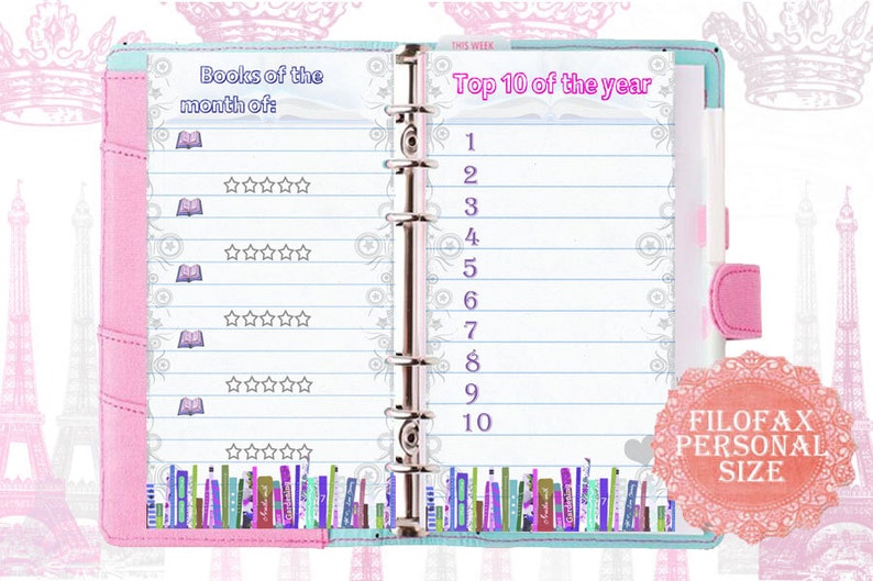 Filofax Personal Size, Books Tracker, 2 Insert Pages Cute Design ...