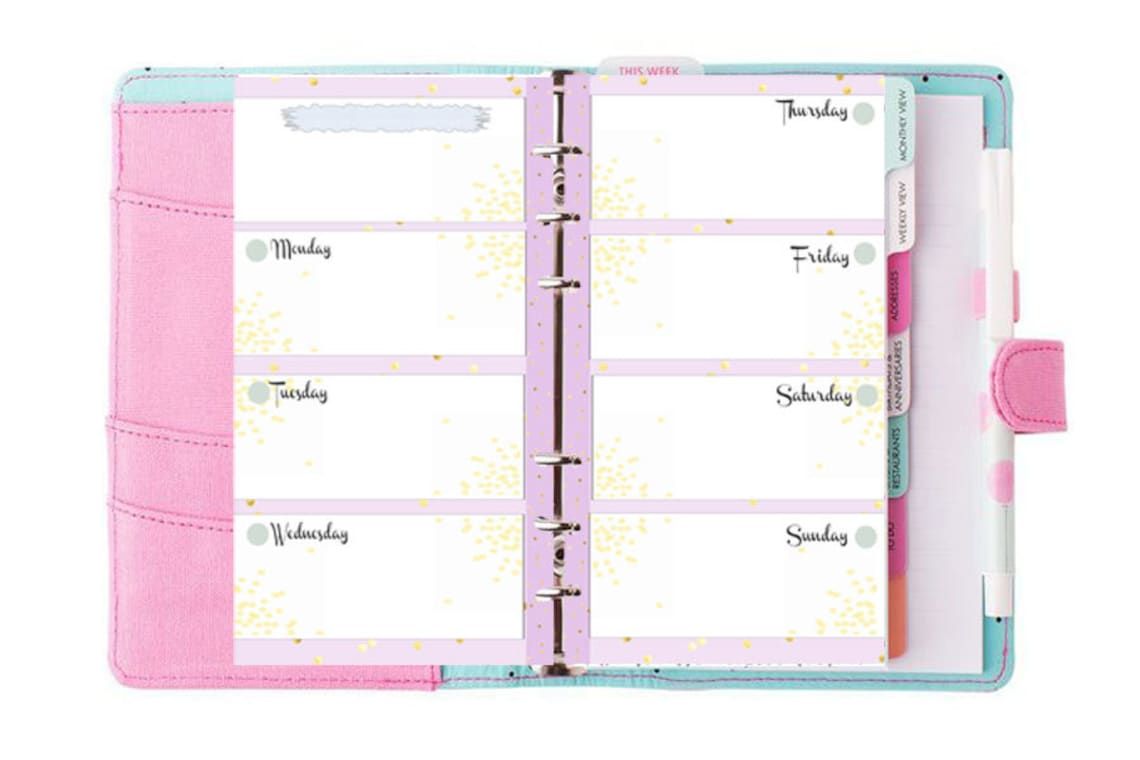Filofax Personal Printable Week in 2 Pages, Kit 2 Colors,mint and Lilac ...