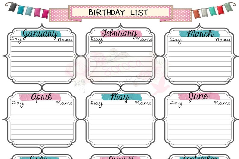 Birthday List Planner Printable (A4) Cute Desigs Instant Download! - Etsy