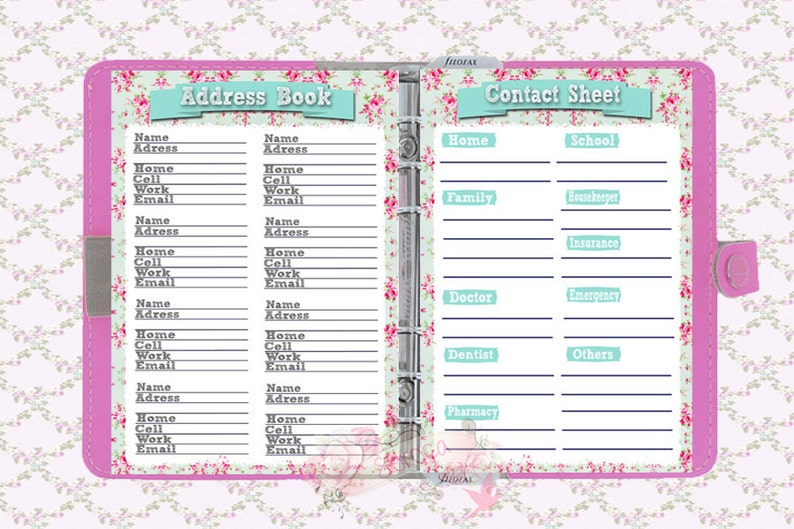 Filofax A5 Size, Address Inserts, Contact Sheet and Address , Printable ...