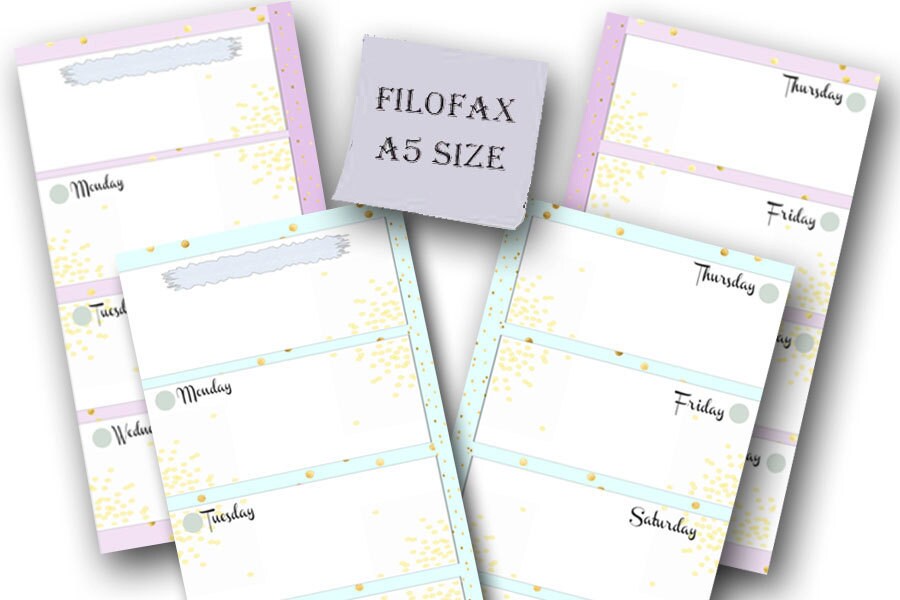 Filofax A5 Printable Week in 2 Pages, Kit 2 Colors,mint and Lilac ...