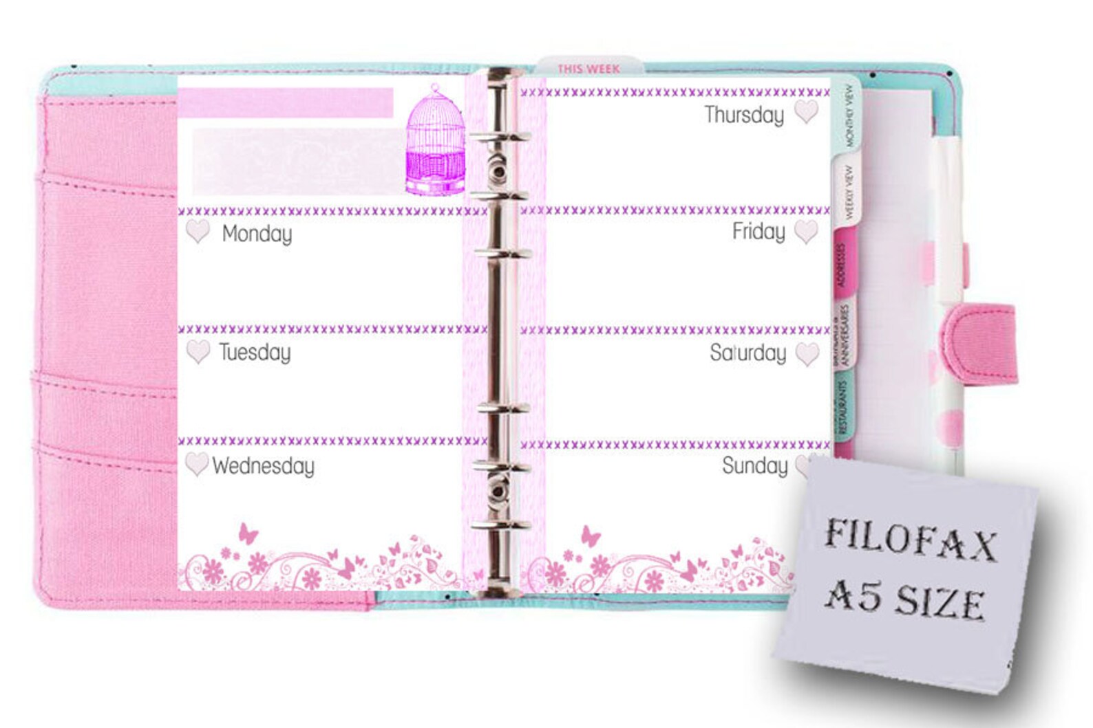 Filofax A5 Printable Week in 2 Pages,pink Themed, Filofax Inserts ...