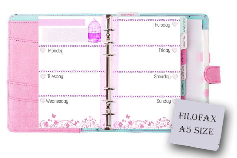 Filofax A5 Printable Week in 2 Pages,pink Themed, Filofax Inserts ...