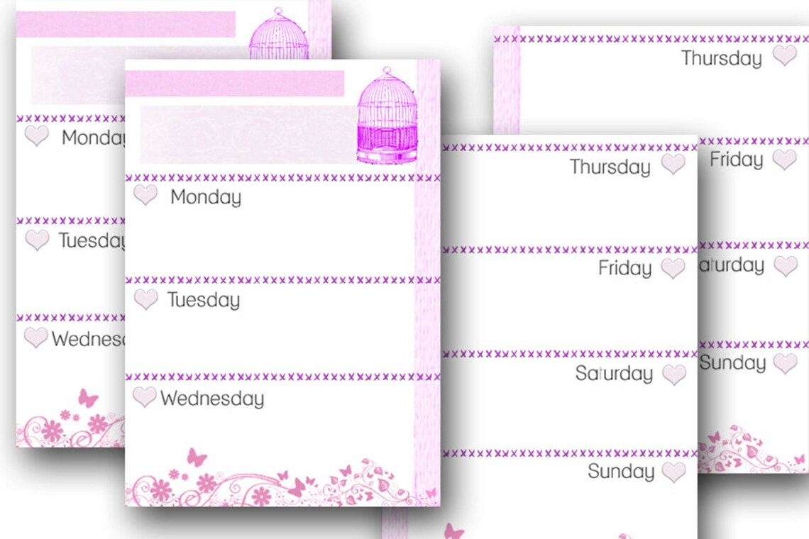 Filofax A5 Printable Week in 2 Pages,pink Themed, Filofax Inserts ...