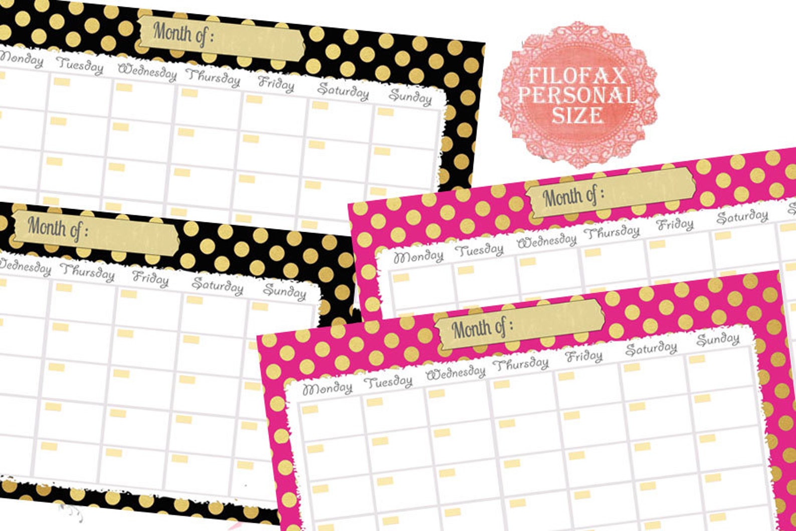 Filofax Personal Printable Calendar Planner,gold Themed, Perpetual ...