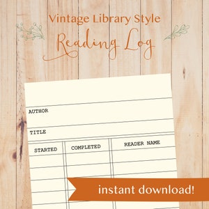 Printable Vintage Style Library Card, Reader Log, Borrower Card, 3"x5 ...