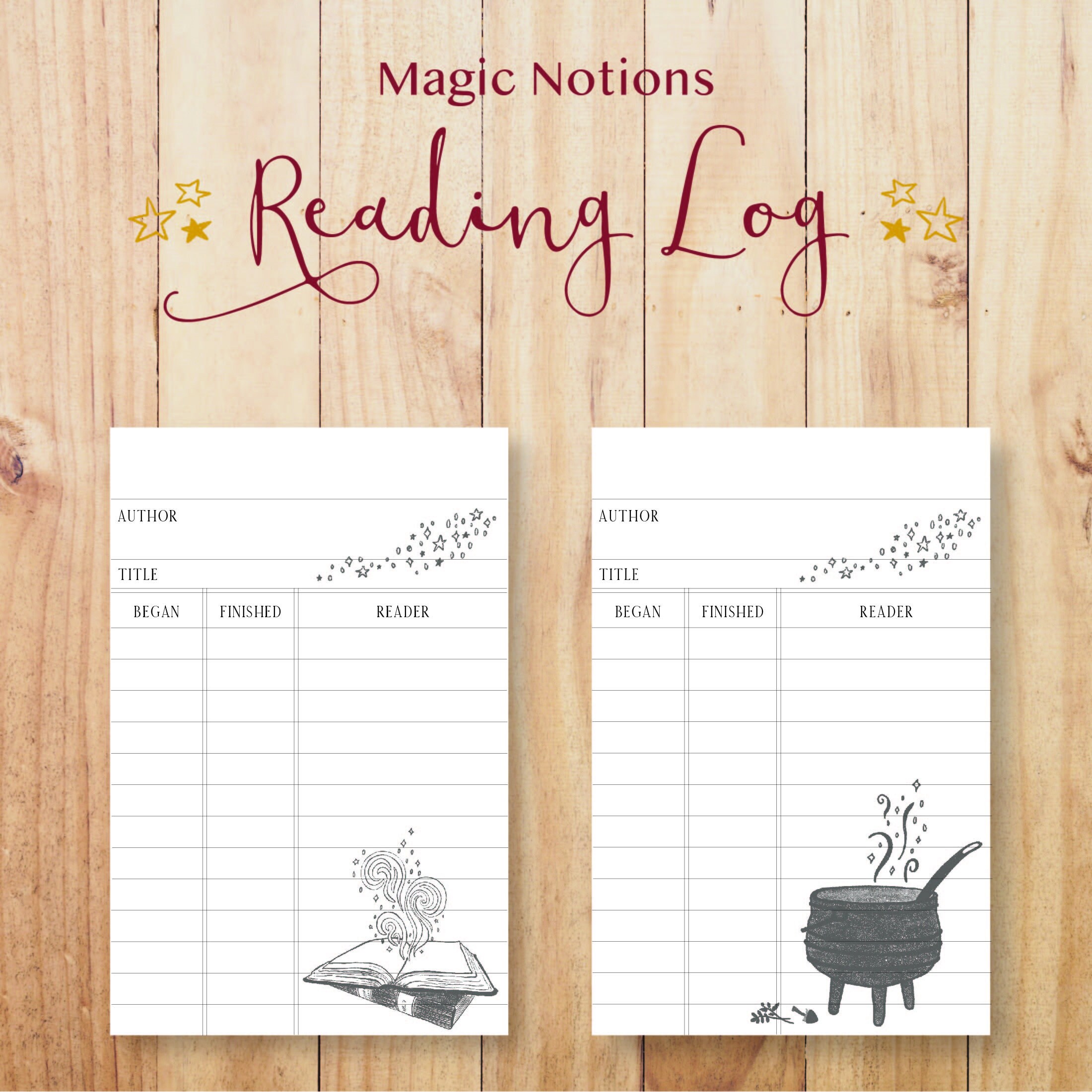 Printable Magic Notions Reading Log, Magic School Library Card ...