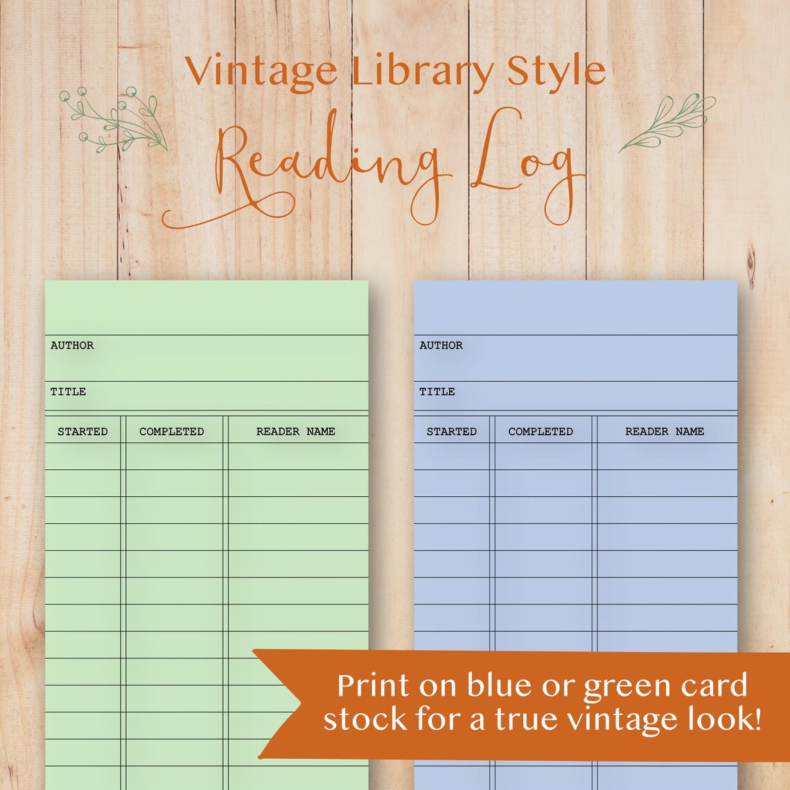 Printable Vintage Style Library Card, Reader Log, Borrower Card, 3"x5 ...