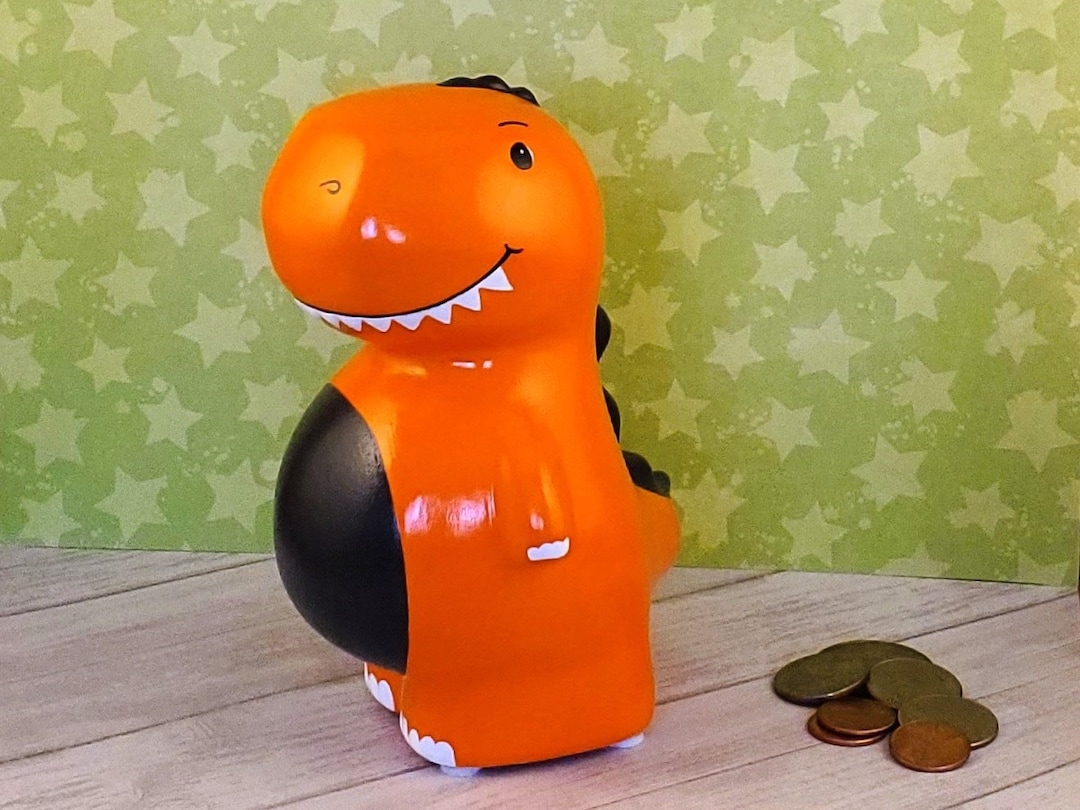 Orange Dinosaur Piggy Bank, Dinosaur Piggy Bank, T-rex Piggy Bank ...