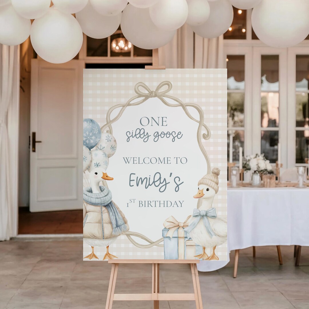 Winter One Silly Goose Welcome Sign, Neutral Duck 1st Birthday Entrance ...