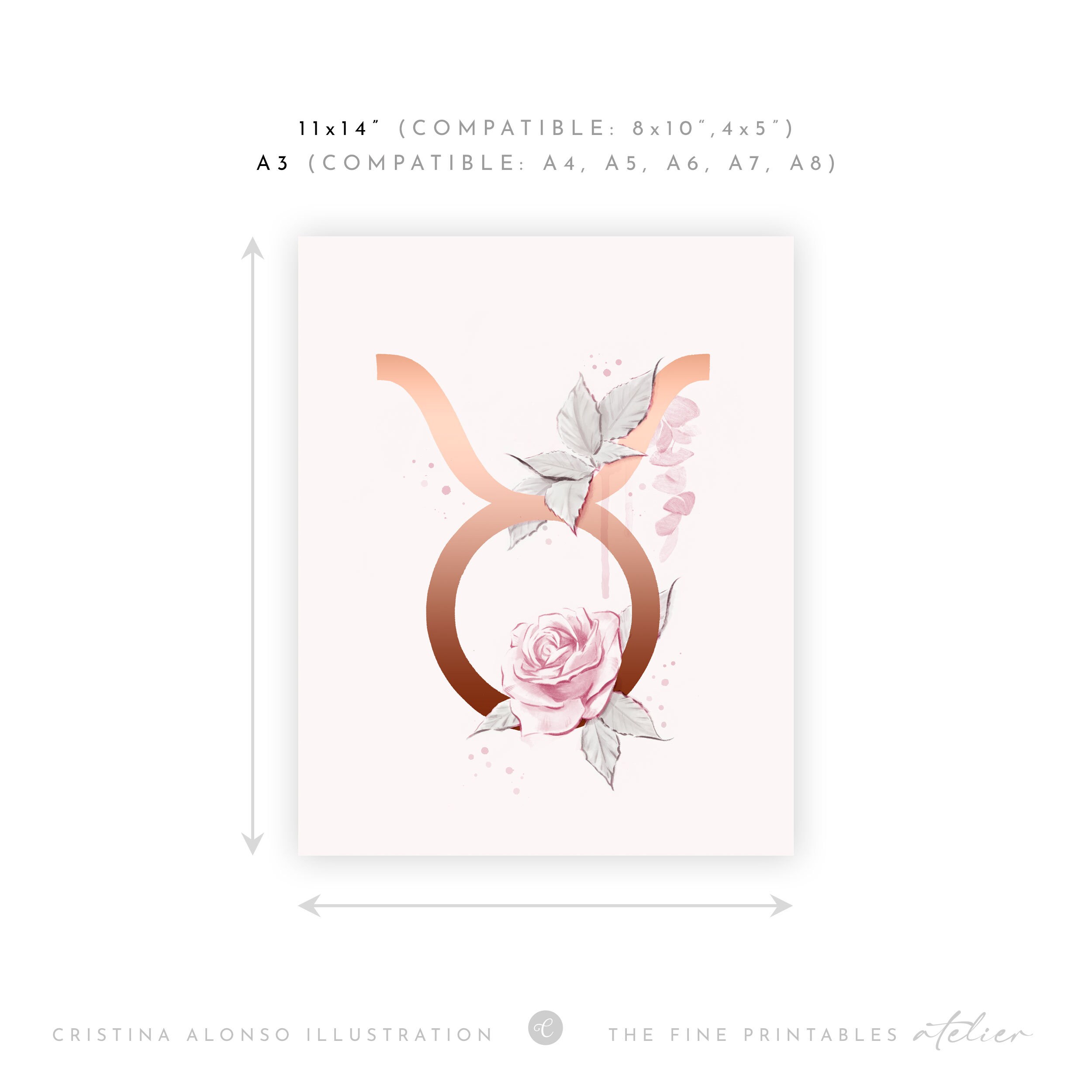 Taurus Printable, Zodiac Sign Digital Download Floral Taurus Print ...