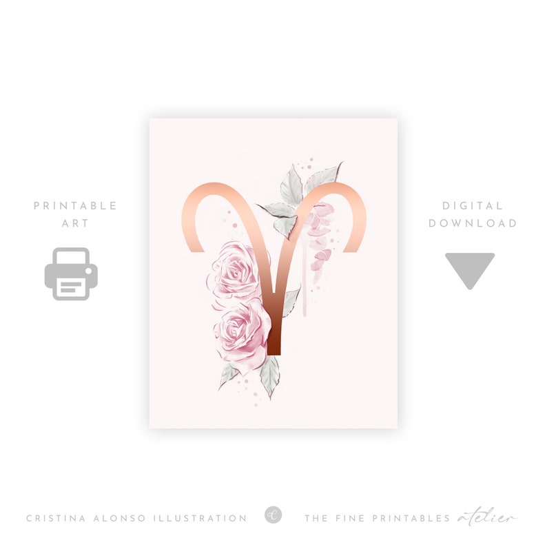 Aries Symbol Printable Aries Sign Digital Download Floral | Etsy