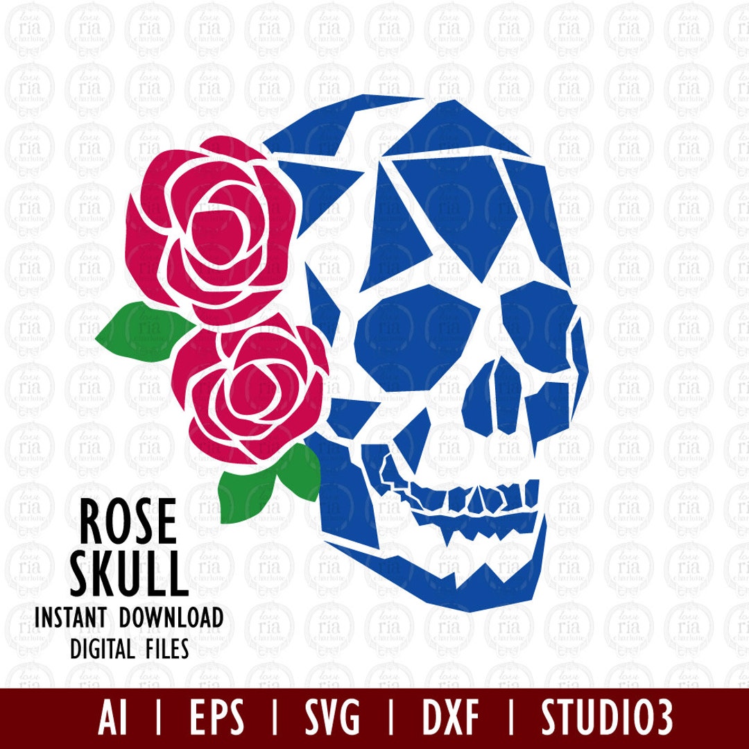 Rocker Rose Skull Digital Cutting Files, Ai, Eps, SVG, DXF, Studio3 ...