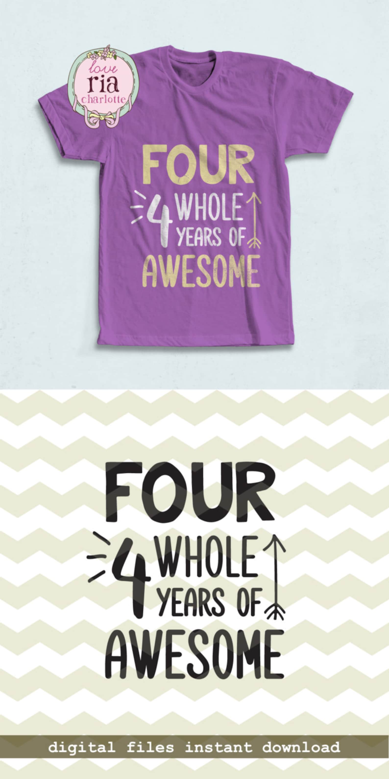 Four Whole Years of Awesome, Kids 4th Birthday Number Fun Cute Quote ...