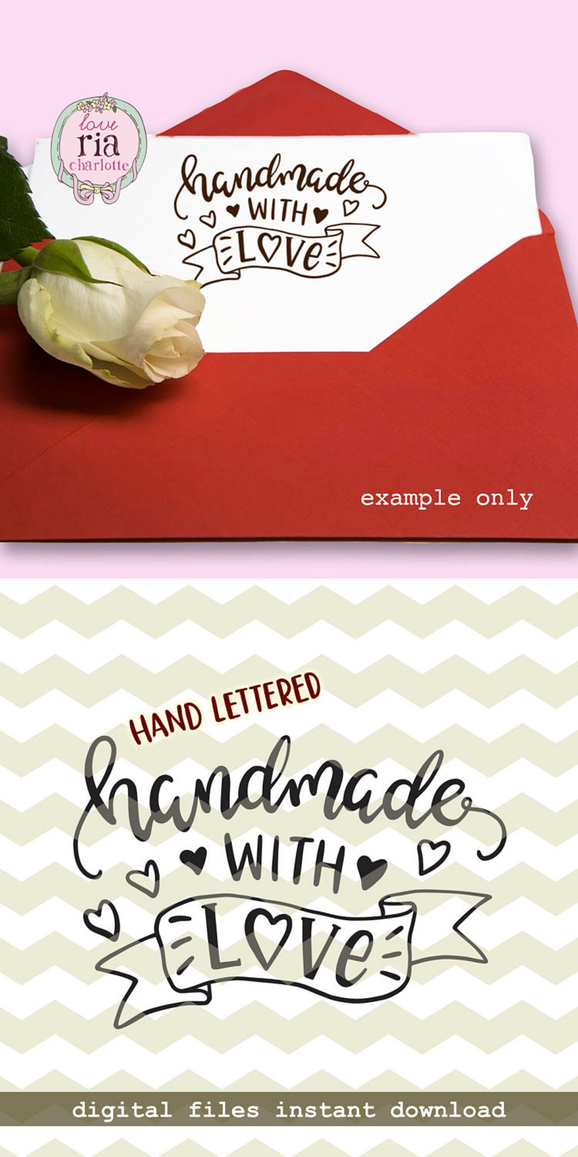 Handmade With Love, Hand Made Hand Lettered Stamp Design Digital Cut ...