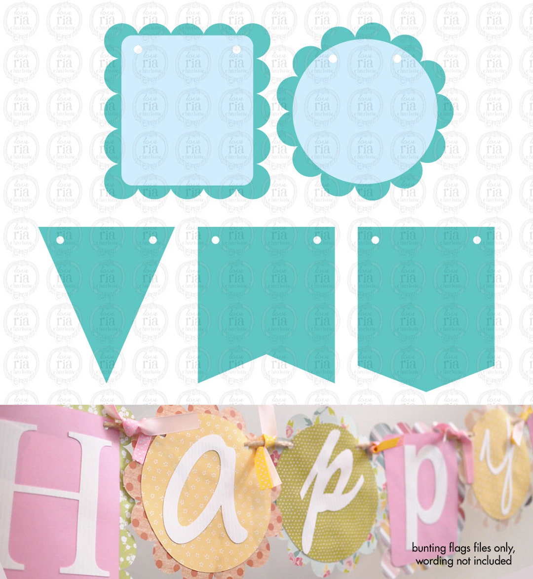 5 Designs Bunting Banner Flags Bundle, Wedding, Birthday Digital Cut ...