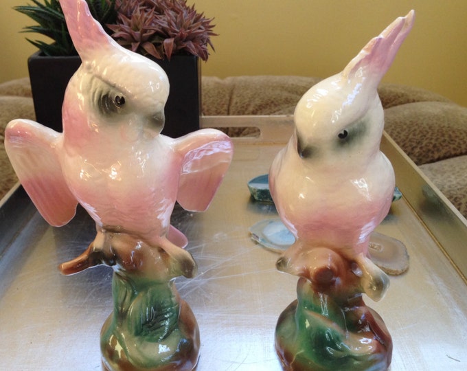 Vintage Pink Ceramic Bird Figurines Pink Cockatoos California Pottery ...