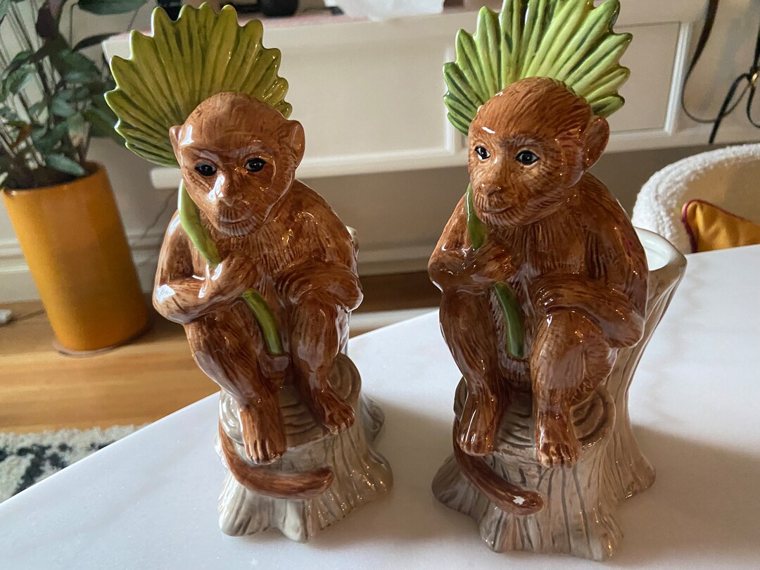 Vintage Monkey Candlesticks Chinoiserie Candle Holders Planters Monkeys ...