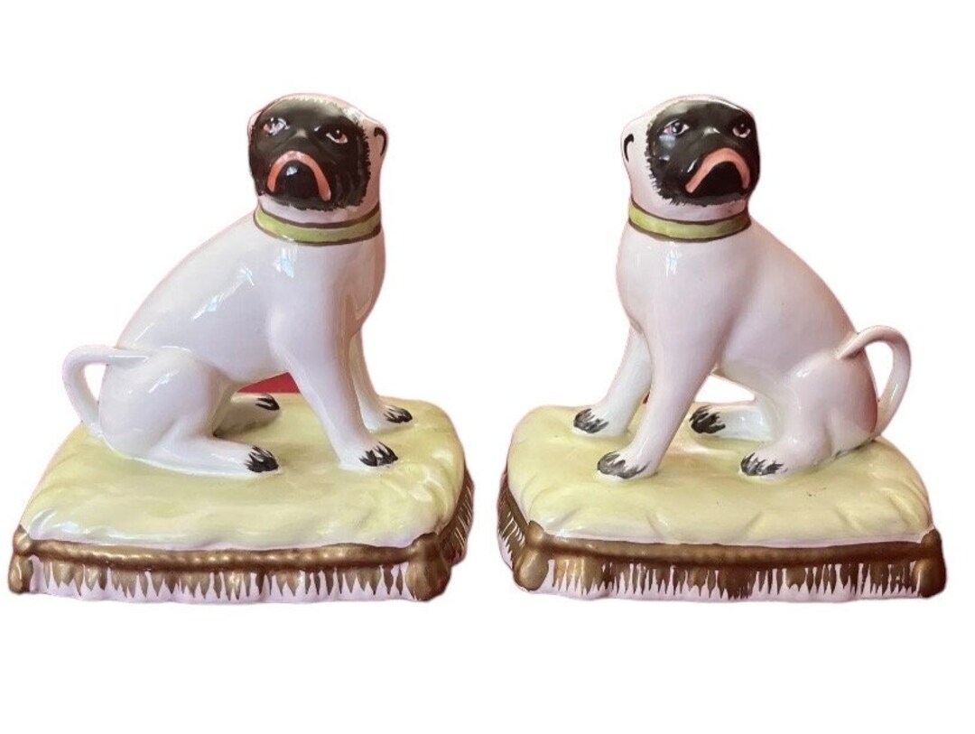 Vintage Mottahedeh Pug Dogs Italian Pottery Pugs Mantle Dogs Ceramic ...