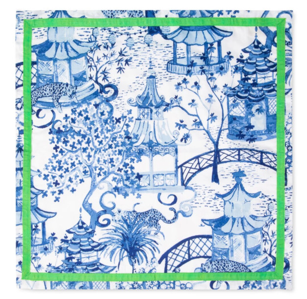 Chinoiserie Napkins Set of 4 Pagoda Chinoiserie Design Blue and White ...