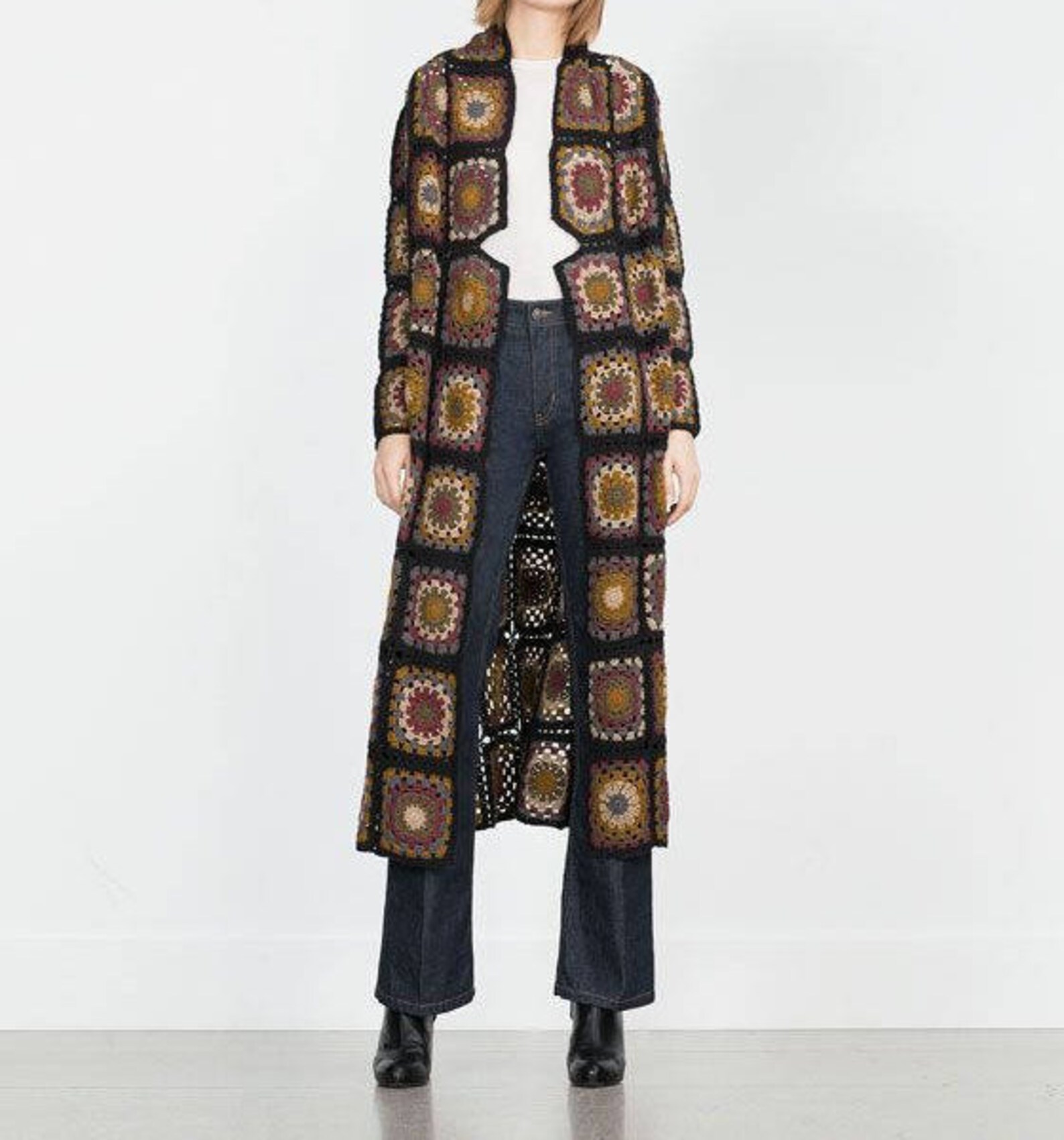 Crochet Coat With Motifs Squares,handmade Item,gift Ideas Wranclothing ...