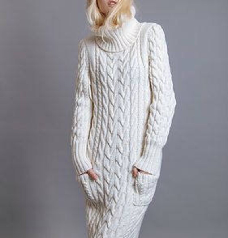 Long Knitting Dress With Braids & Pockets Sidewayswinter - Etsy