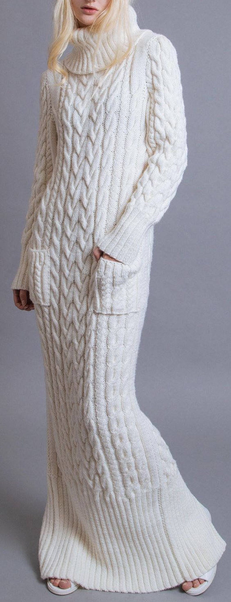 Long Knitting Dress With Braids & Pockets Sidewayswinter - Etsy