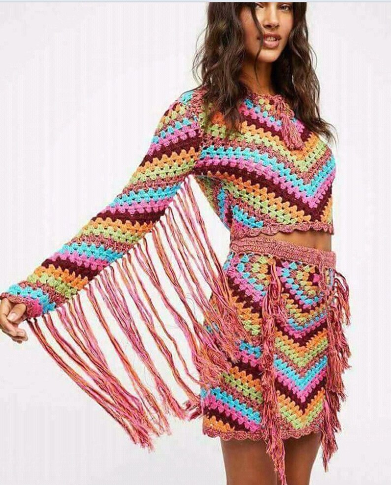 Crochet Top & Mini Skirt With Fringesgift Ideasparty - Etsy