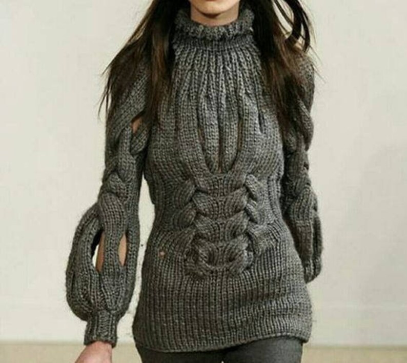 Knitting pullover with braidsstyle dresscozy dressgift | Etsy