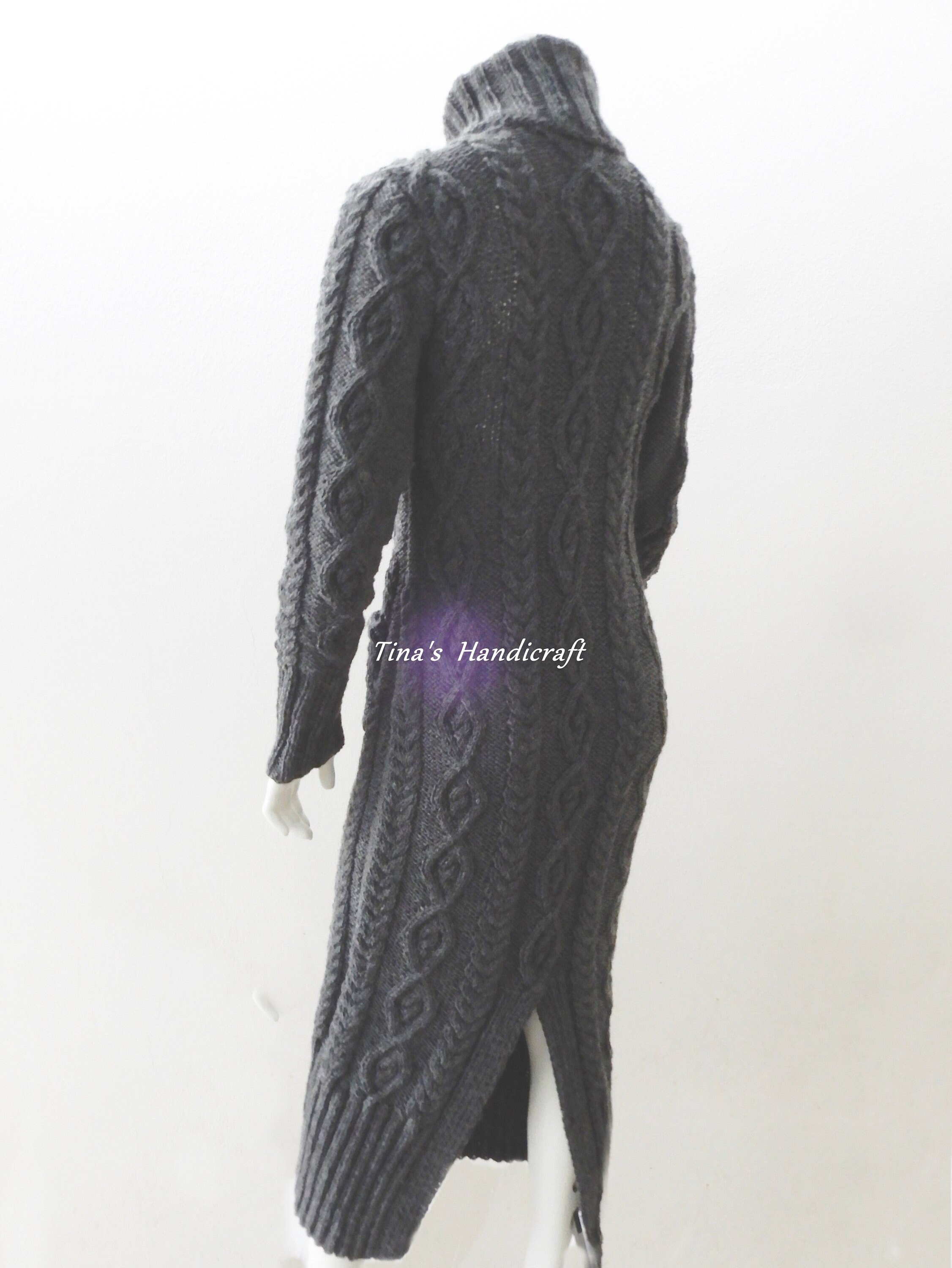 Long Knitting Dress With Braids & Pockets Sidewayswinter - Etsy