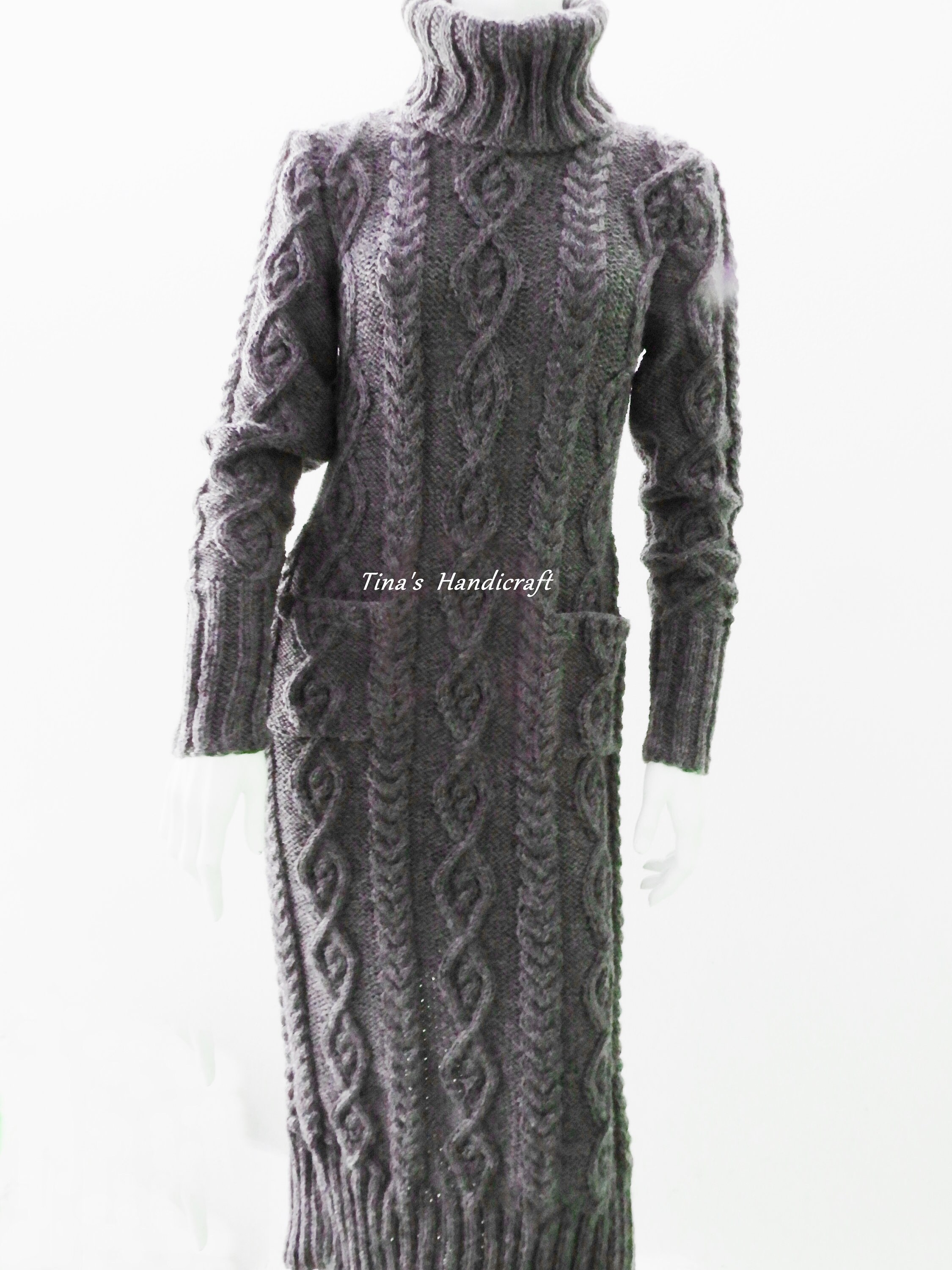 Long Knitting Dress With Braids & Pockets Sidewayswinter - Etsy