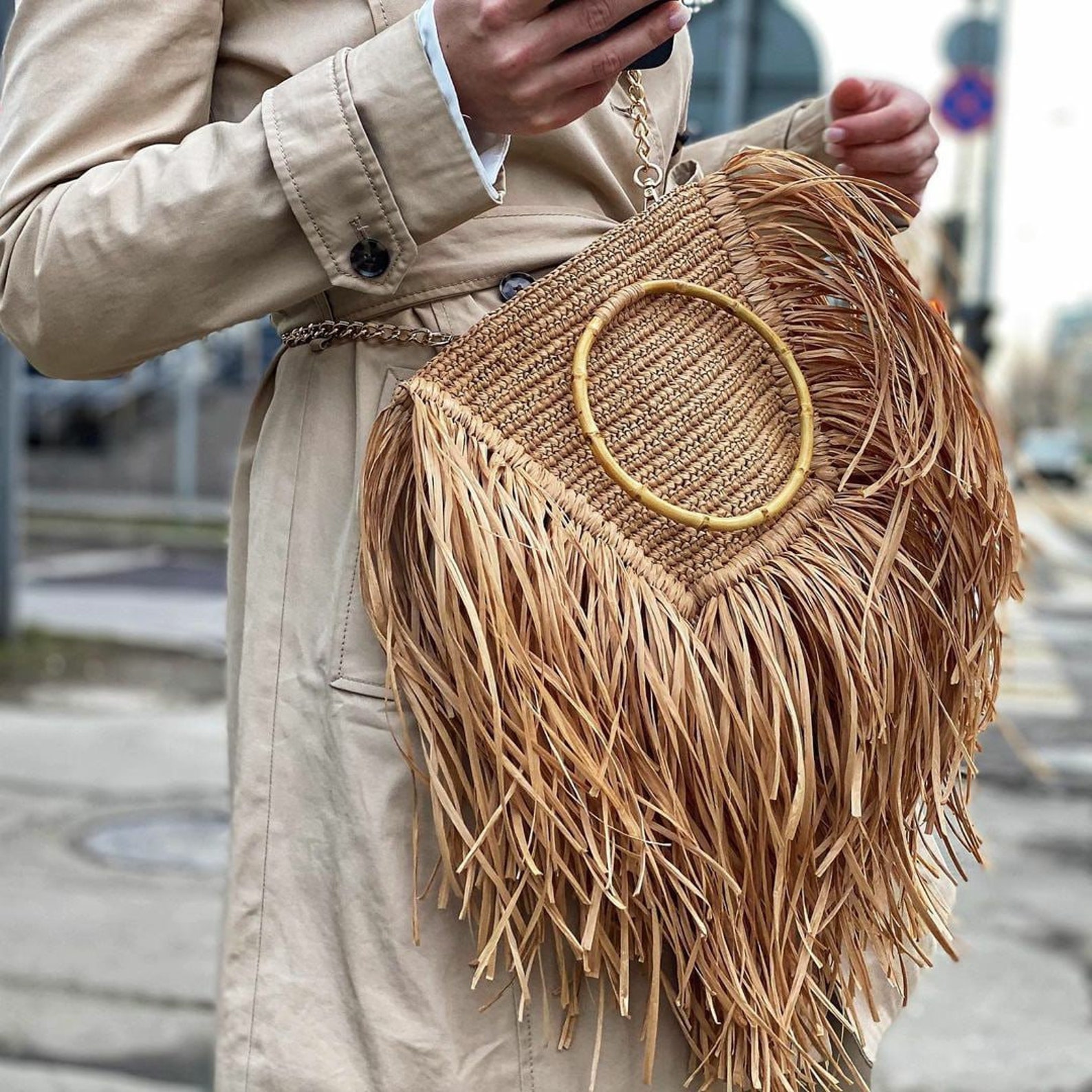 Crochet Bag Wιth Fringes From Ecological Rafia Yarn - Etsy