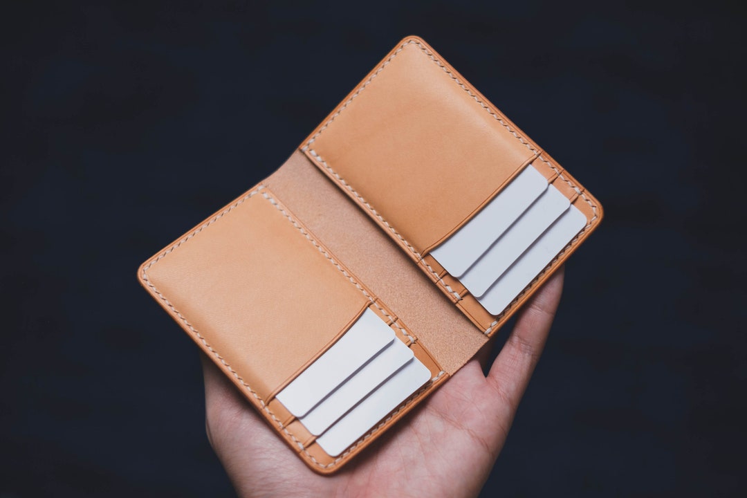 Natural Leather Vertical Card Wallet - Etsy