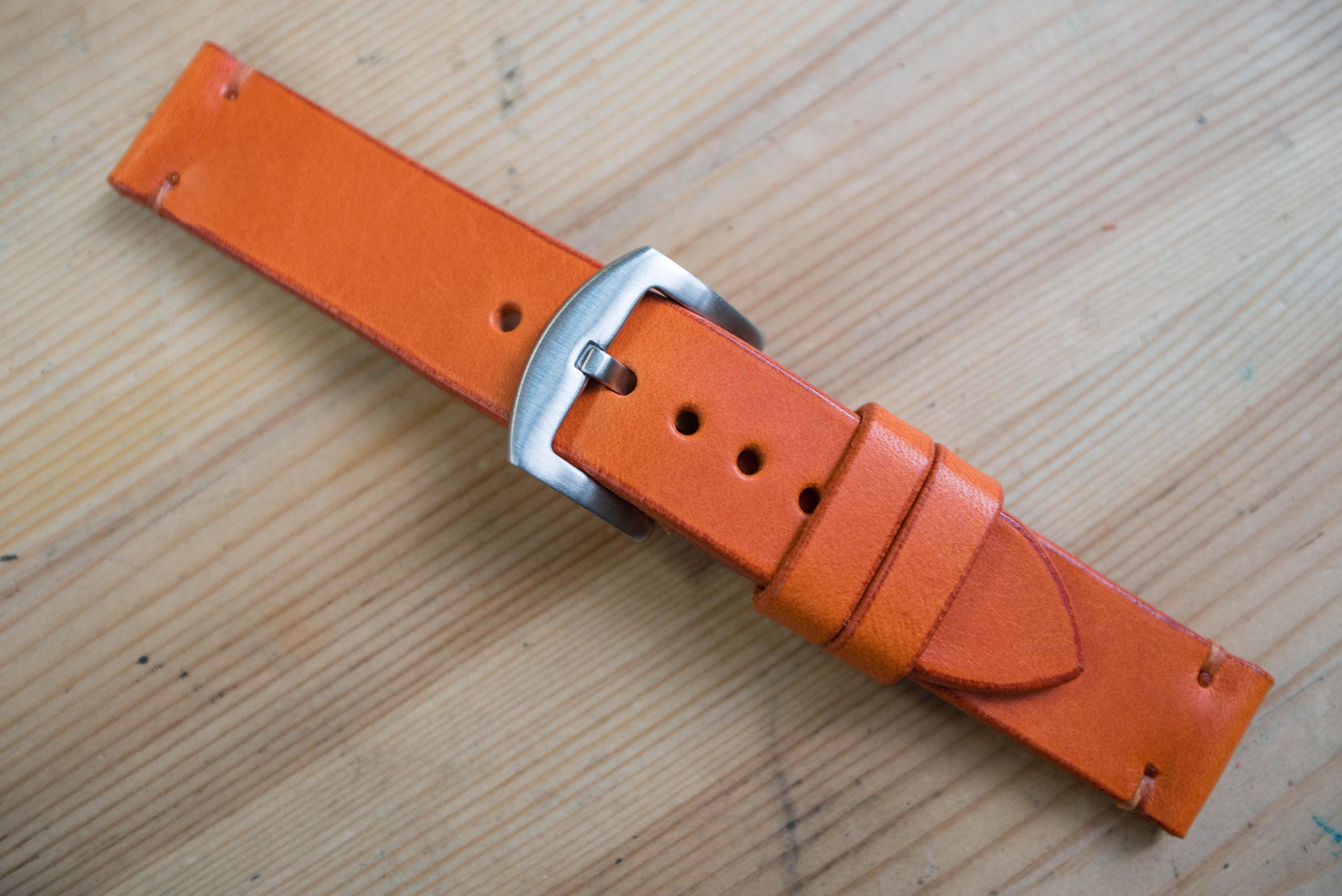 12 COLORS Orange Buttero Leather Minimalist Watch Strap 18 | Etsy