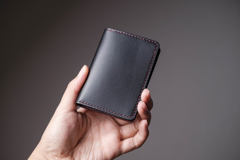 Black/burgundy Leather 4-slot Vertical Card Wallet - Etsy