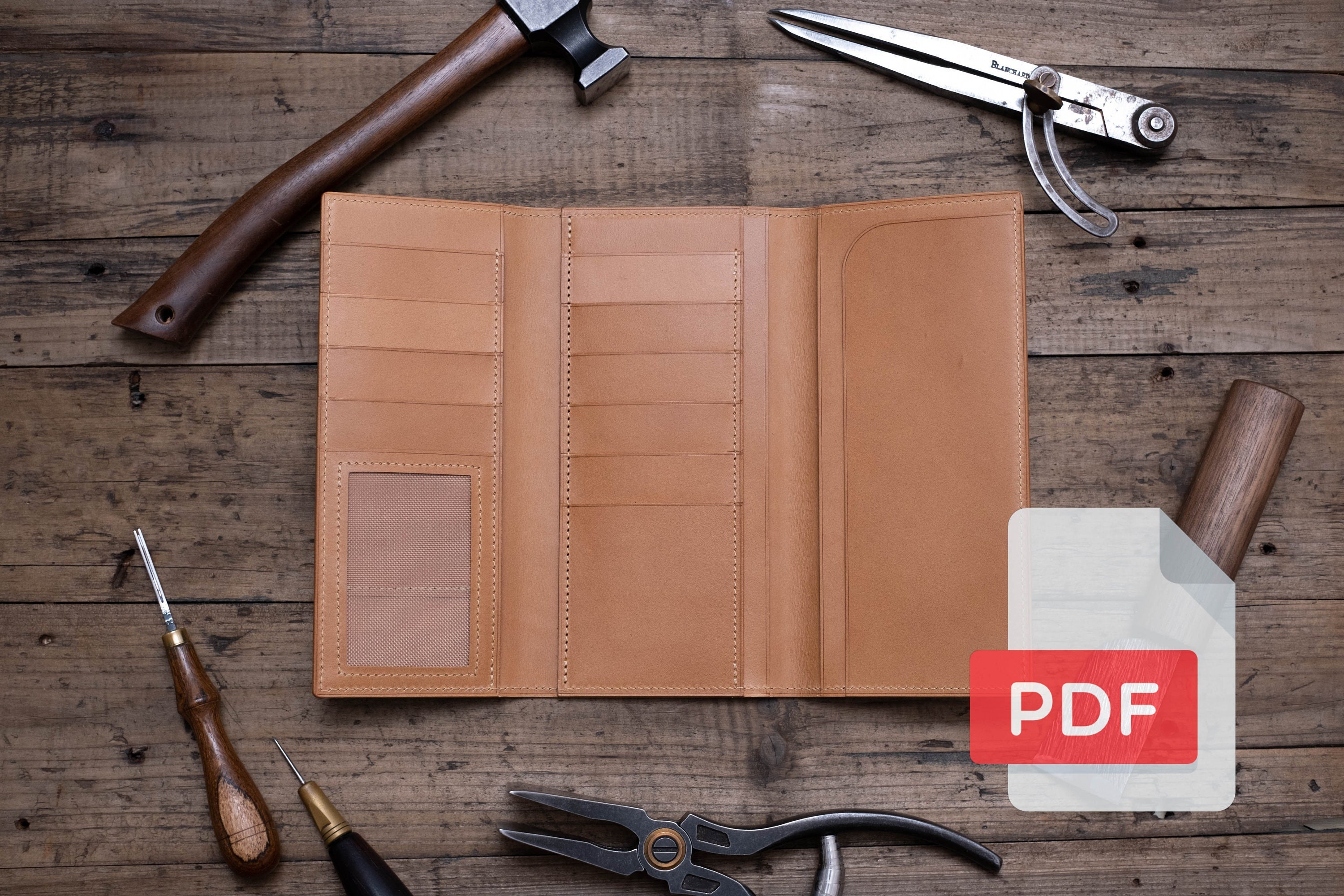 Leather Trifold Long Wallet PDF Template Set No.25 - Digital ...